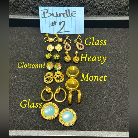 various | Jewelry | Vtg Bundle 1pair Of Earringsmonet Cloisonn Gold ...